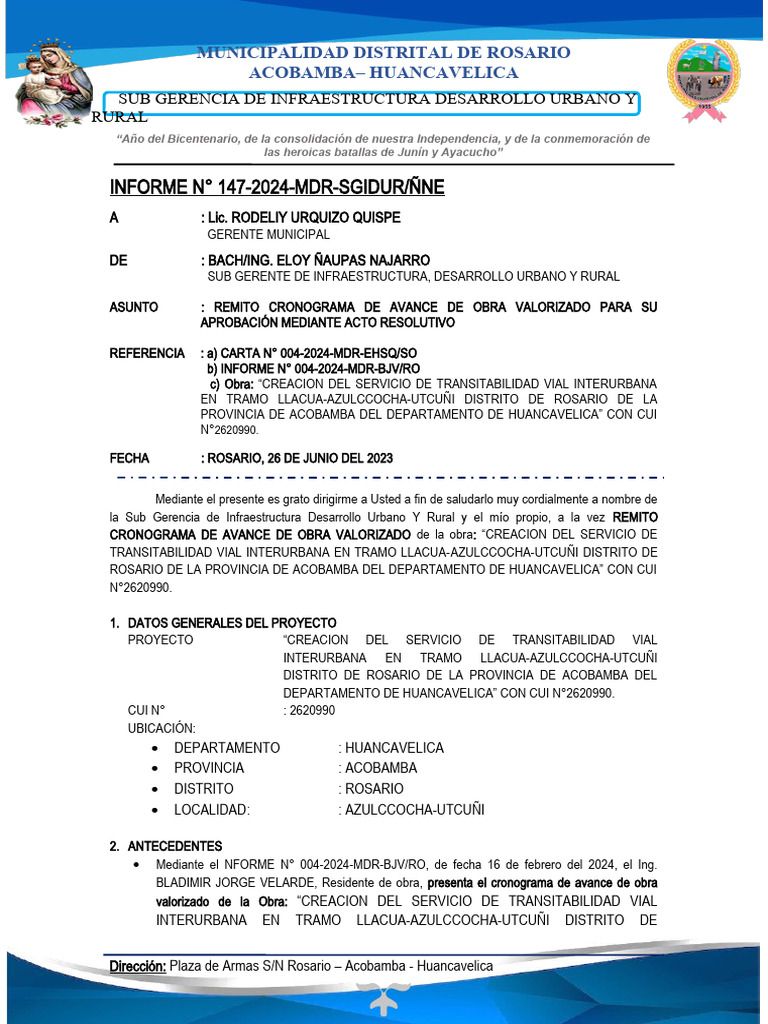 Informe #067-Presento Observaciones Del Expediente Tecnico en Ref | PDF