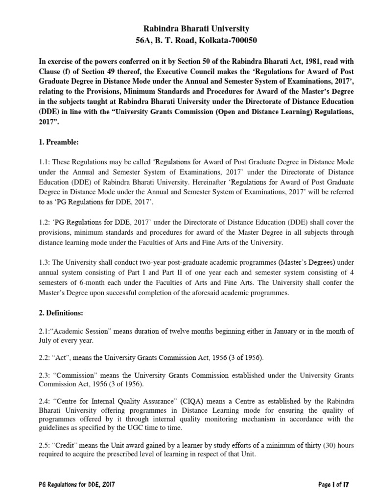 PG Regulations For DDE RBU | PDF | Master's Degree | Postgraduate Education