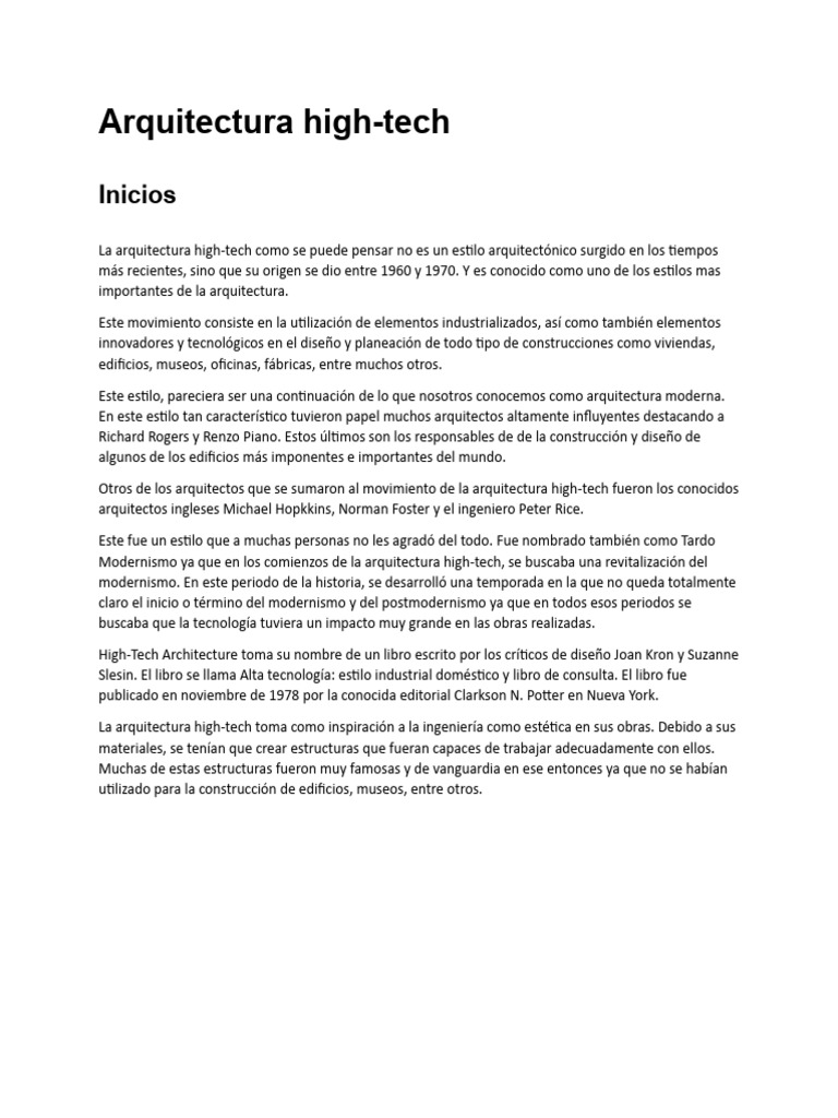 Historia y características de la arquitectura high-tech | PDF