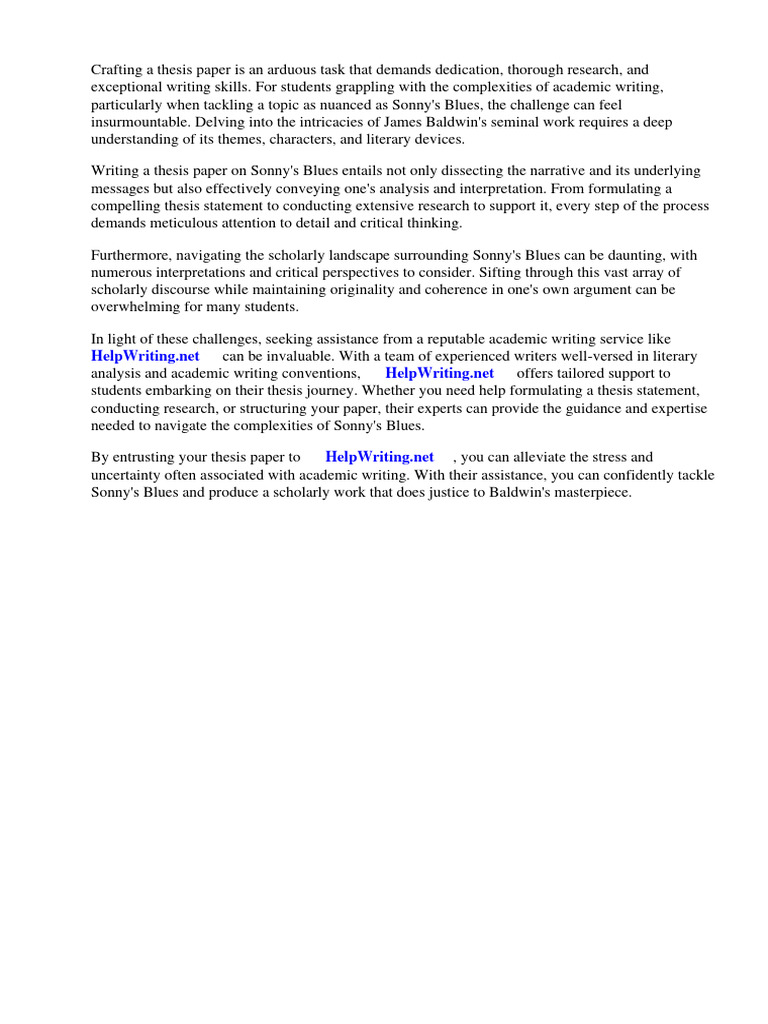 Sonnys Blues Thesis Paper | PDF | Narration