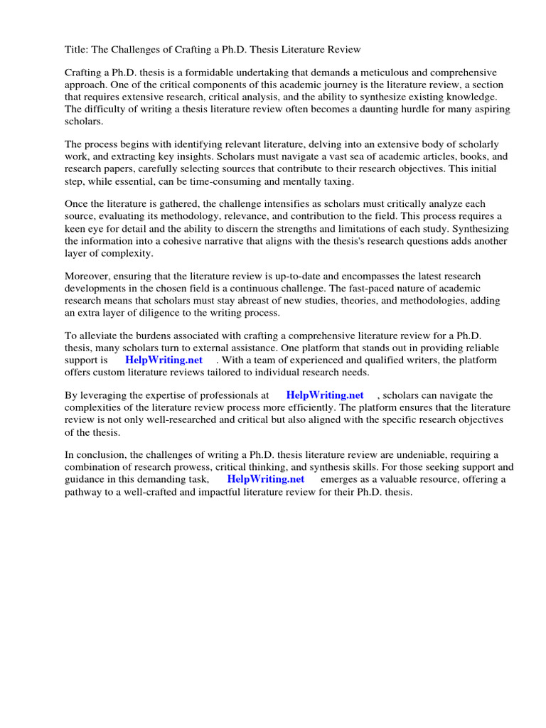 Sample Literature Review For PHD Thesis | PDF | Thesis | Doctor Of ...