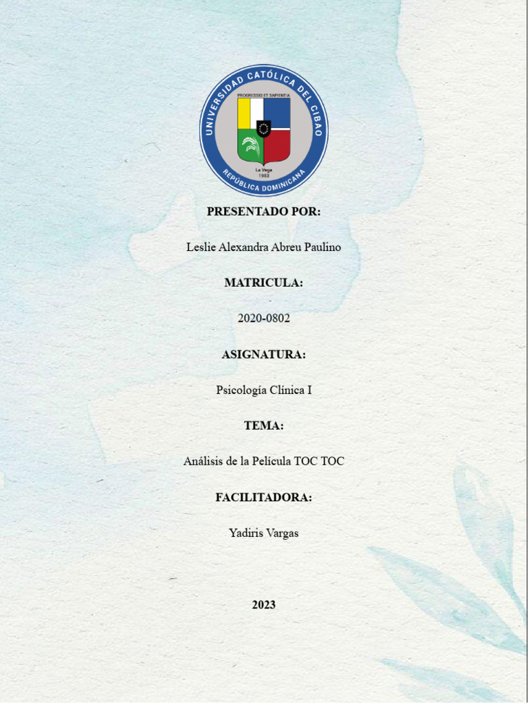 Analisis de La Pelicula TOC TOC | PDF | Desorden obsesivo compulsivo | Síndrome de Tourette