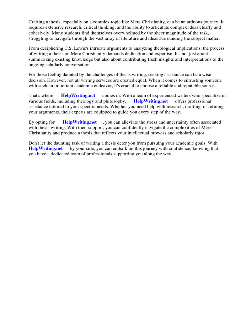 Mere Christianity Thesis | PDF | Expert | Jesus