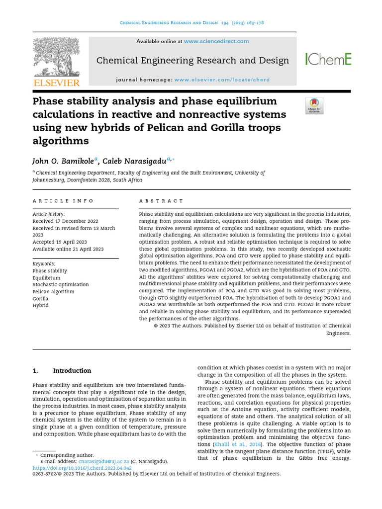 Phase Stability Analysis and Phase Equilibrium Calculations in Reactive ... Phase Stability Analysis and Phase Equilibrium Calculations in Reactive ...