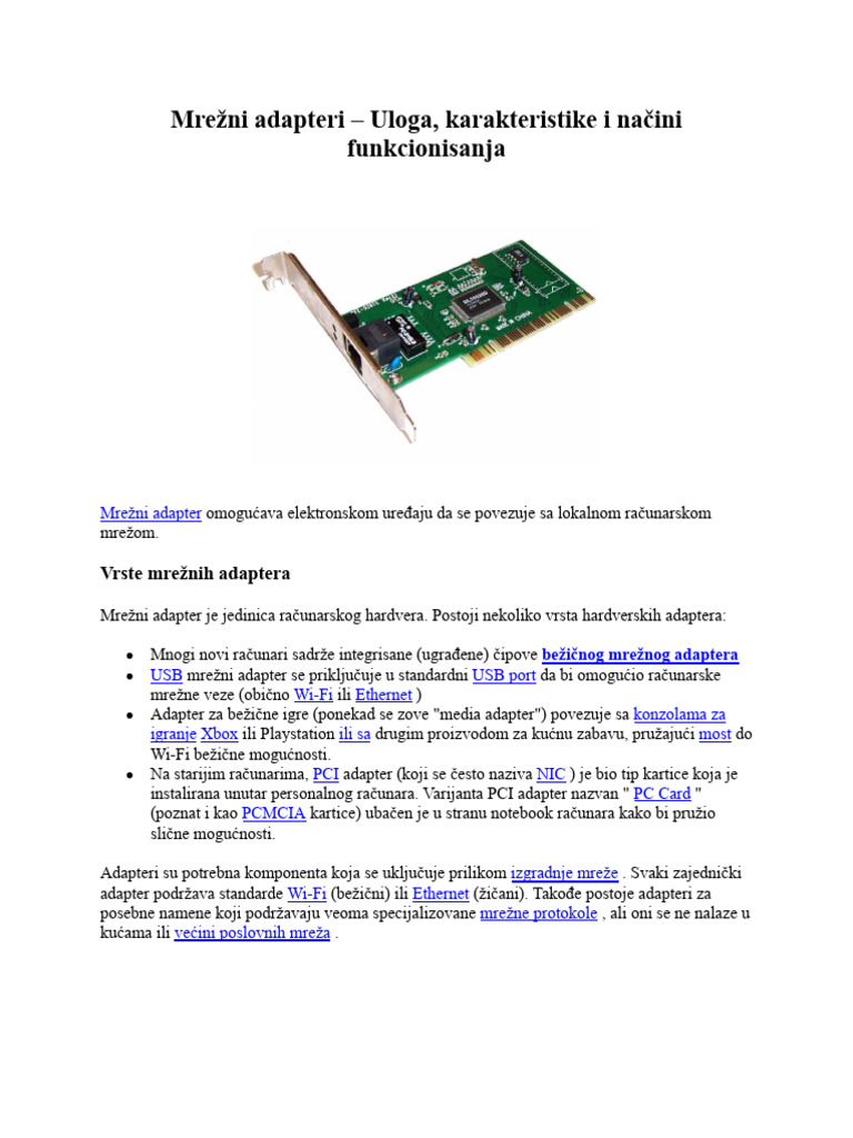 Mrežni Adapteri | PDF