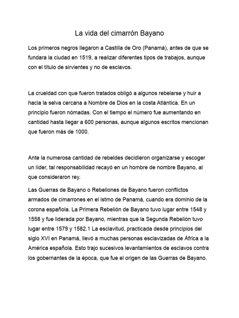 La vida del cimarrón Bayano en Panamá | PDF | Conflictos del segundo ...