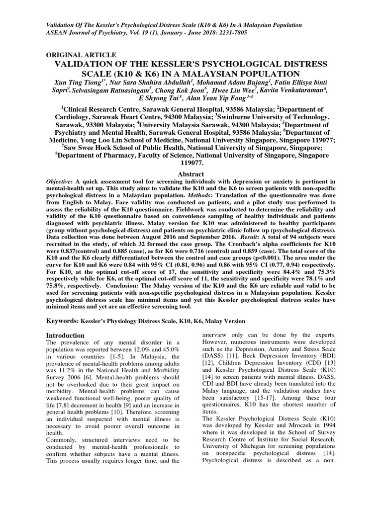 The Kessler Psychological Distress Scale (K10) | PDF | Psychiatry ...