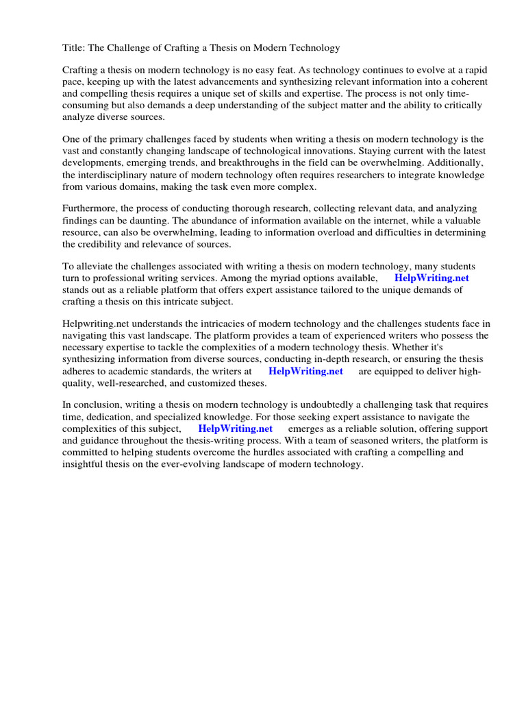 Thesis About Modern Technology | PDF | Essays | Information