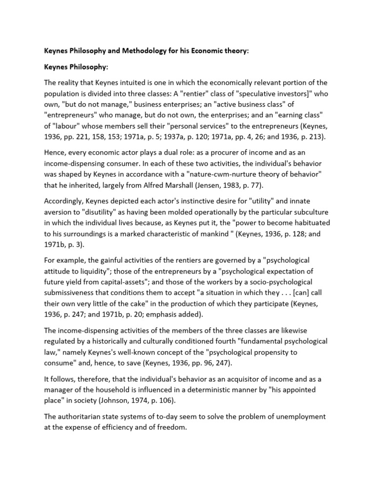 Keynes Philosophy and Methodology | PDF | Consumption (Economics ...