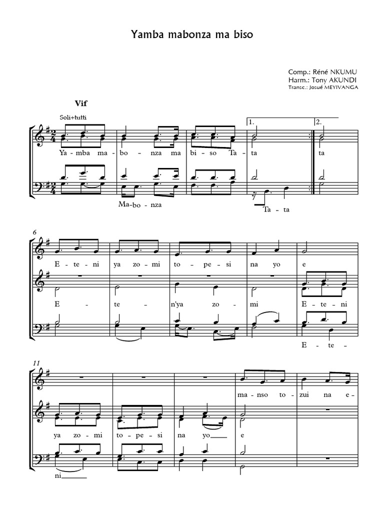 Yamba Mabonza Ma Biso Tata - Réné Nkumu - Arr - Akundi | PDF