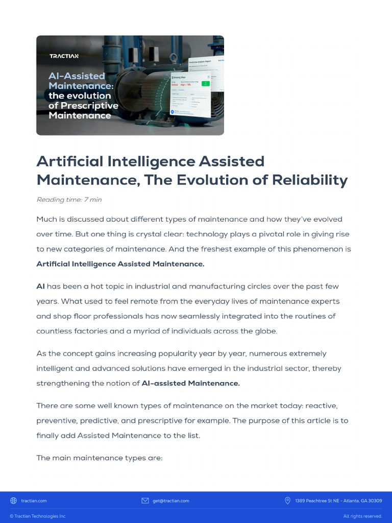 Artificial Intelligence Assisted Maintenance, The Evolution of ...