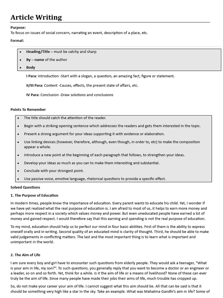 Article Writing Guide for Students | PDF