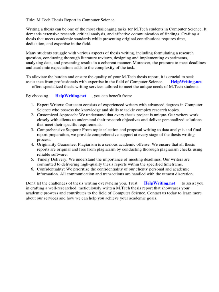 M.tech Thesis Report in Computer Science | PDF