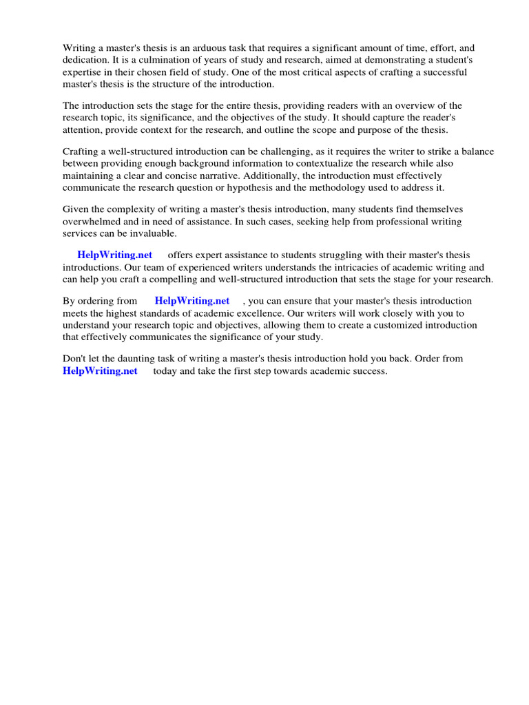 Master Thesis Structure Introduction | PDF | Thesis | Methodology