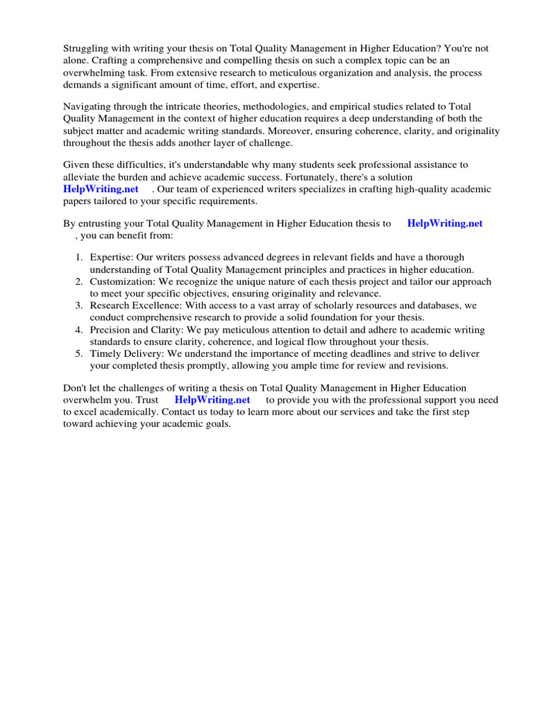Total Quality Management in Higher Education Thesis | PDF | Thesis ...