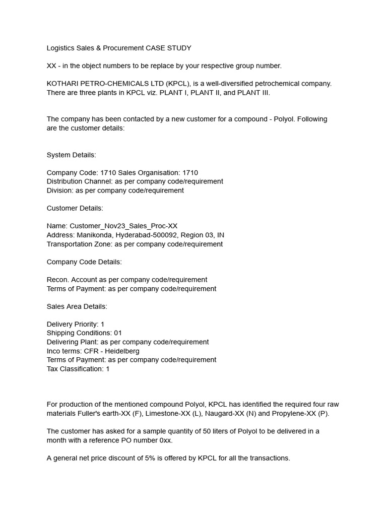 Logistics Sales & Procurement CASE STUDY | Download Free PDF | Cost ...