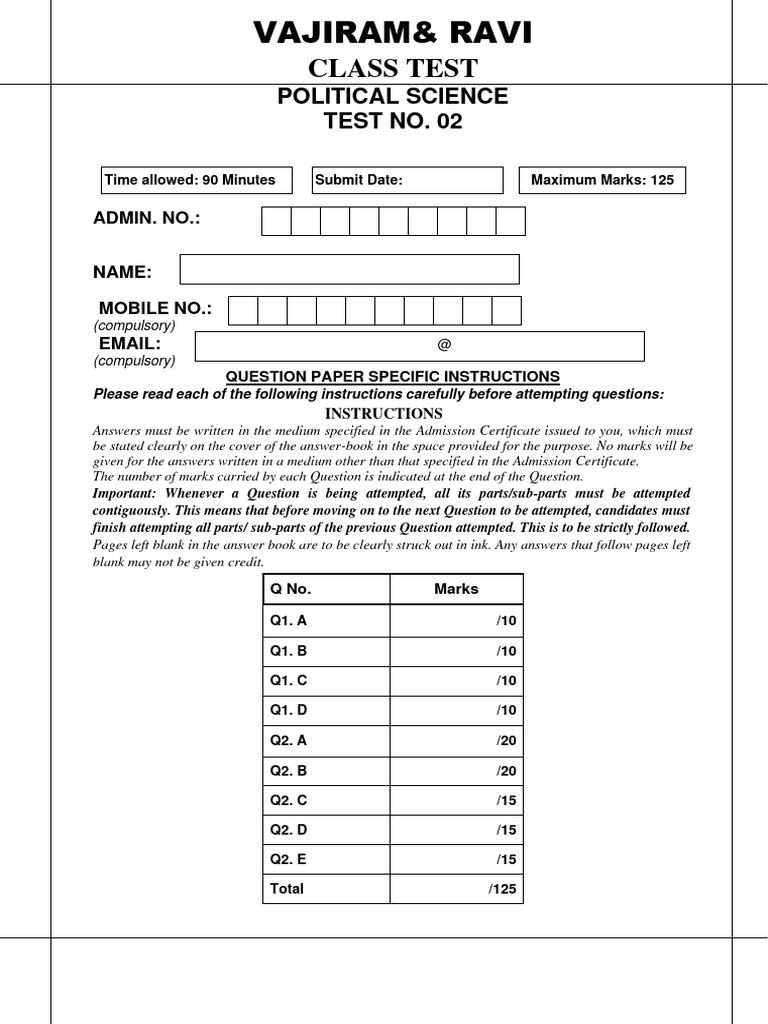 Pol SC Optional Batch Test 2 Answer Sheet | PDF