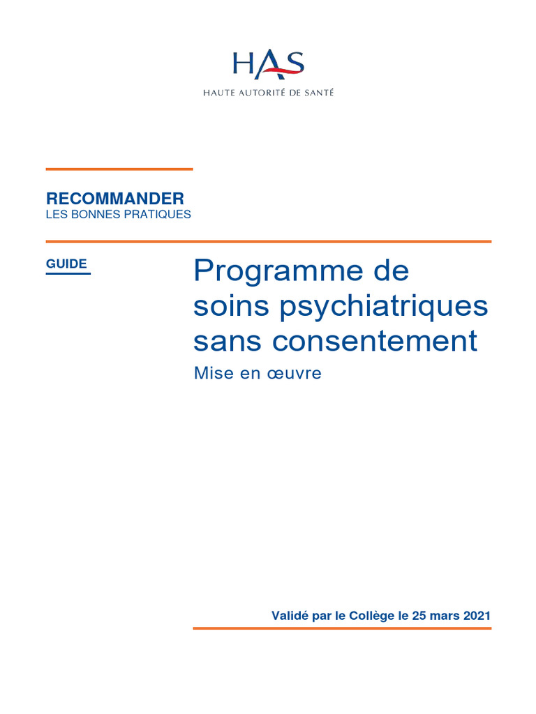 Programme de Soins Psychiatriques Sans Consentement. Guide | PDF
