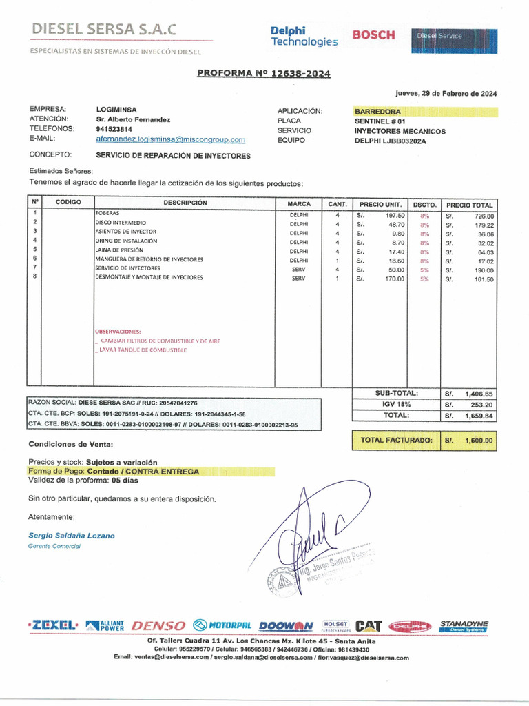 Bae-001 Servicio Rep. Inyectores y Bomba de Inyección | PDF