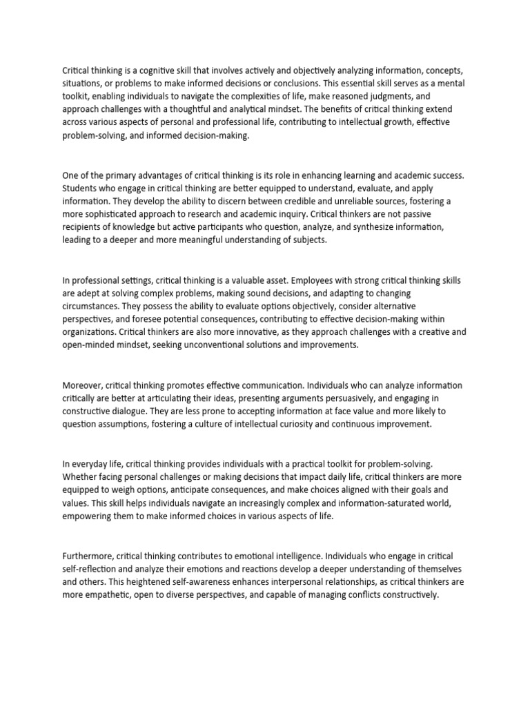 Critical Thinking | PDF