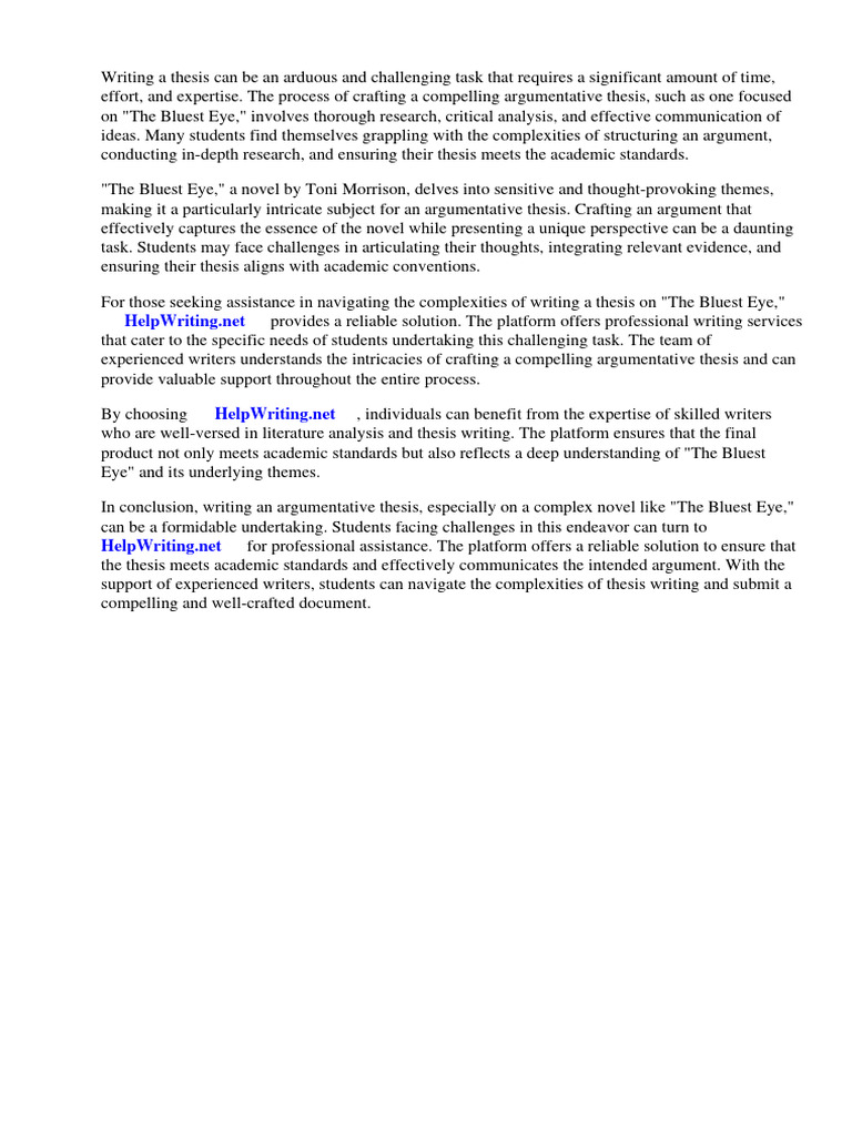 The Bluest Eye Argumentative Thesis | PDF | Racism | Discrimination ...