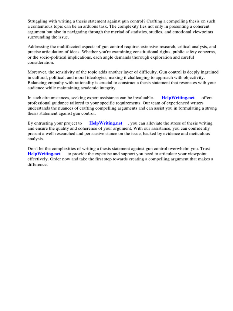 Gun Control Thesis Statement Against | PDF | Gun Control | Violence