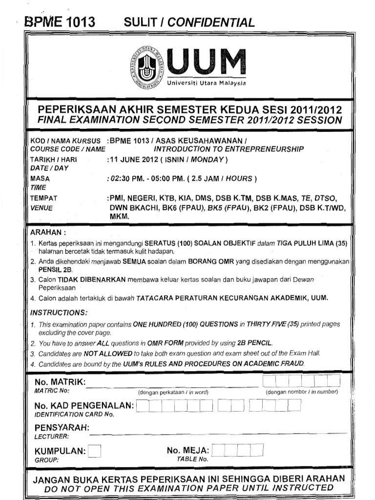 Bpme 1013 - 2 - 2011 - 2012 | PDF