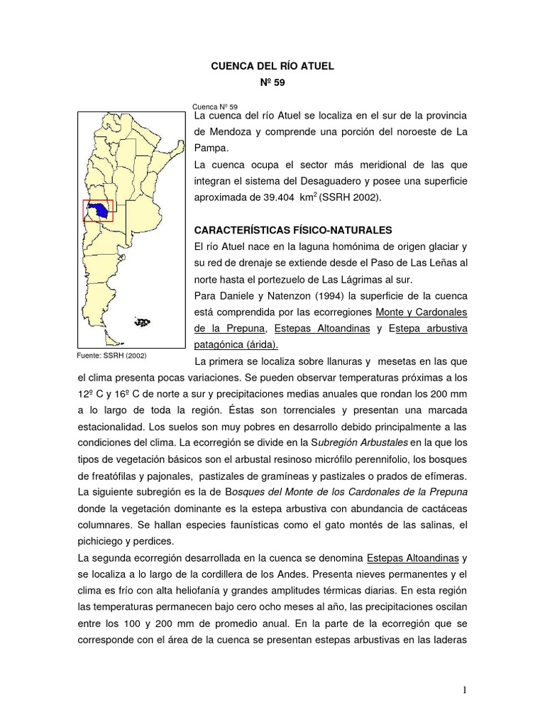 Cuenca del Río Atuel: Características y Provincias | PDF | Represa ...