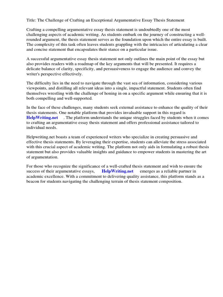 Argumentative Essay Thesis Statement | PDF | Career & Growth | Science ...
