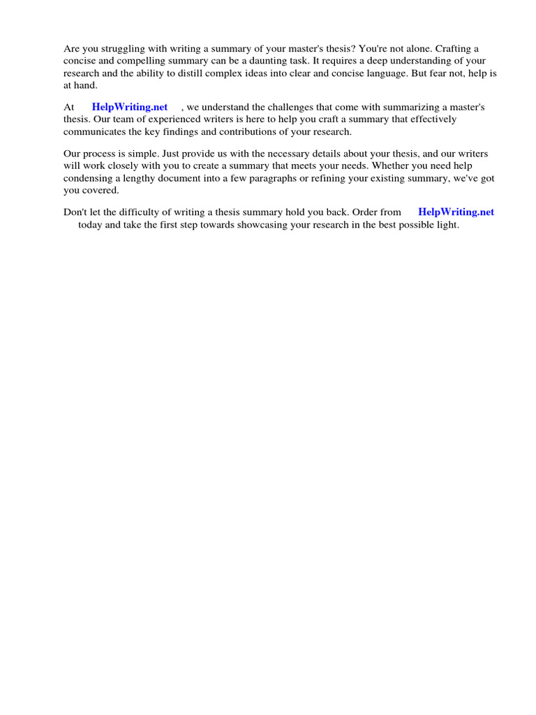 How To Write A Summary of A Master Thesis | PDF | Thesis | Essays