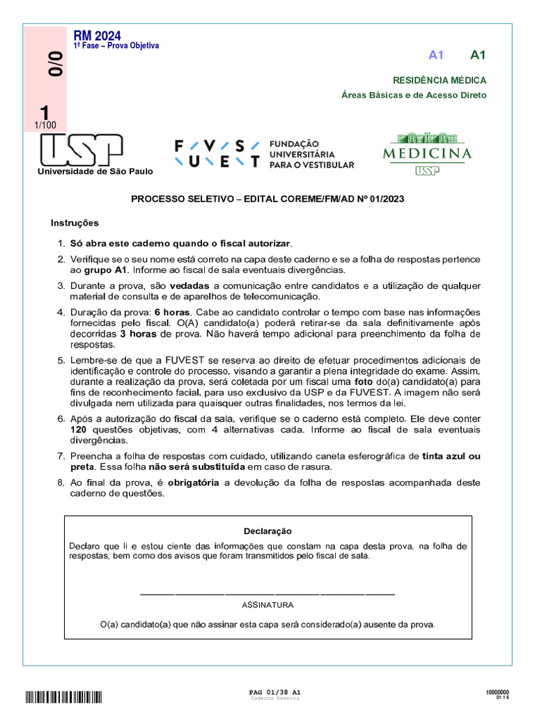 1 Fase Prova Objetiva: PAG 01/38 A1 | PDF