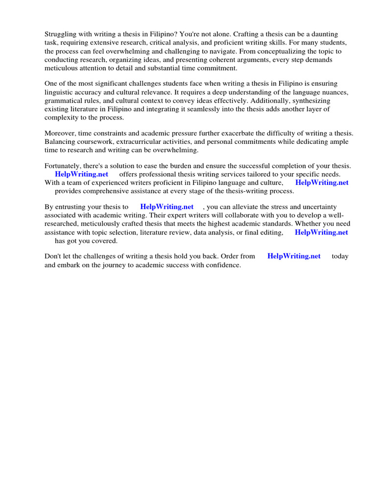 Thesis Sample para Sa Filipino | PDF | Tagalog Language | Human ...
