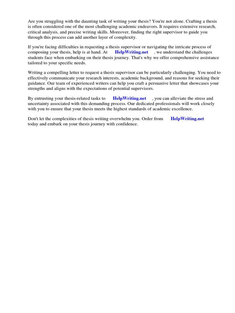 Sample Letter Request for Thesis Supervisor | PDF