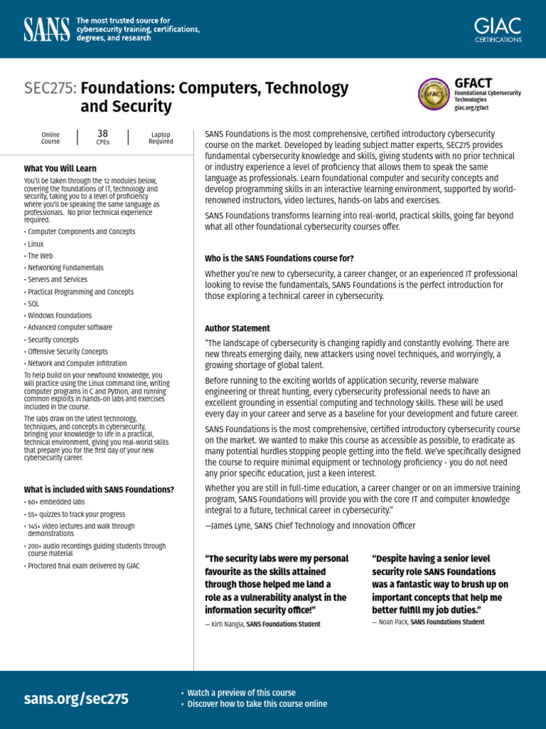 Foundations: Computers, Technology and Security: Gfact | PDF | Security ...