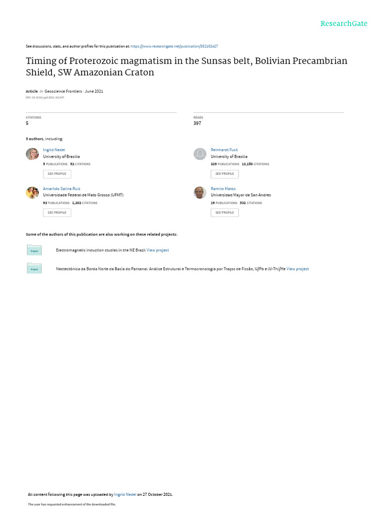 Timing of Proterozoic Magmatism in The Sunsas Belt, Bolivian Precambrian Shield | Download Free ...