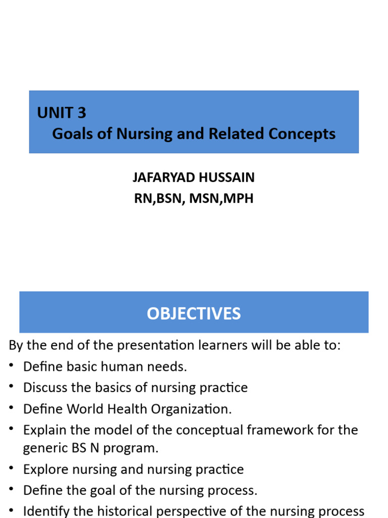 Unit 3 Goals of Nursing and Related Concepts | PDF | Nursing | Behavioural Sciences
