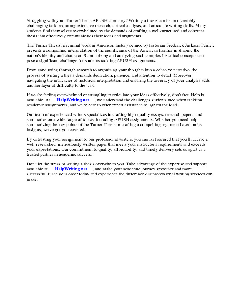 Turner Thesis Apush Summary | PDF