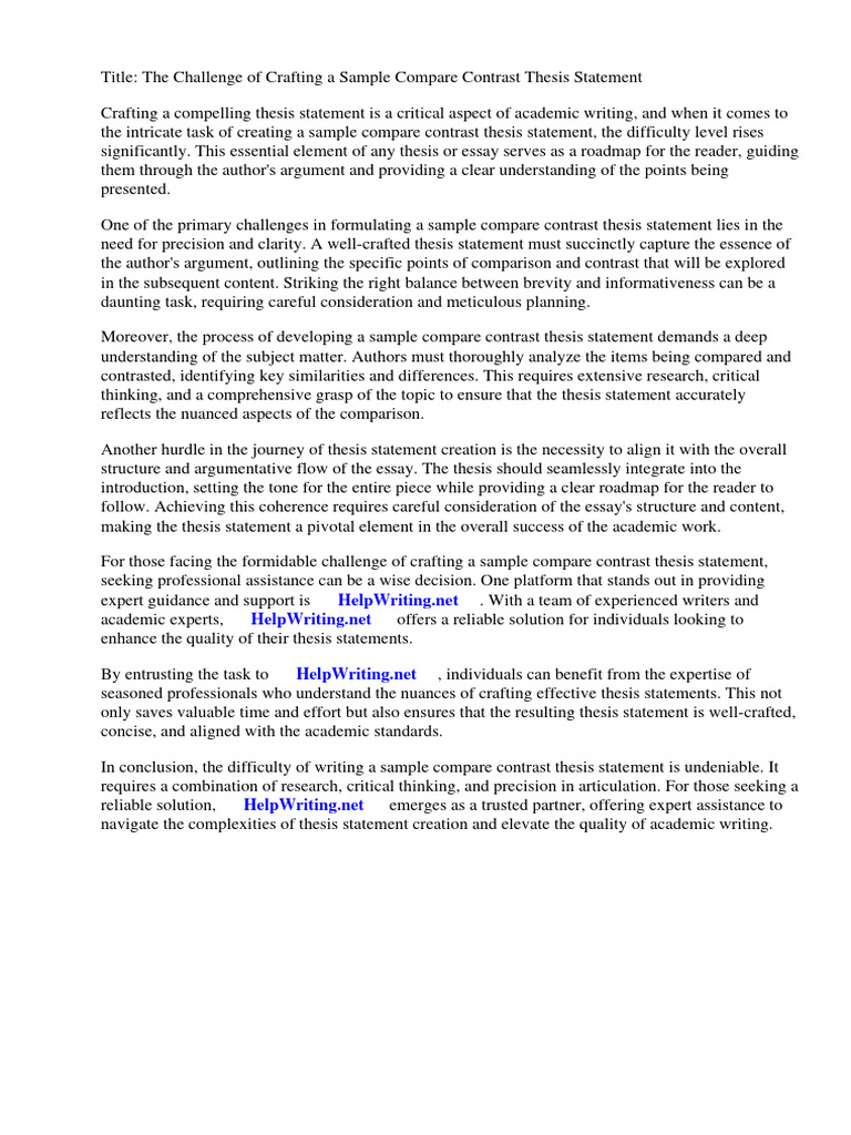 Sample Compare Contrast Thesis Statement | PDF | Essays | Thesis