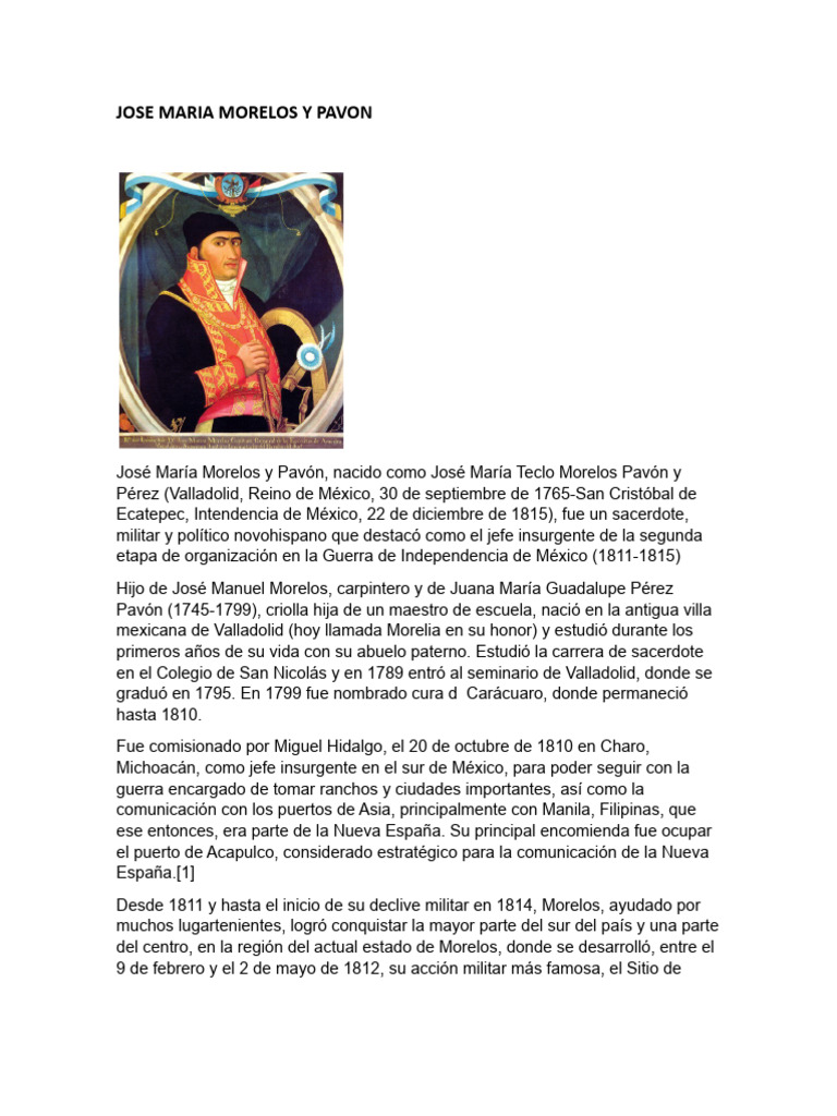 José Morelos y Josefa Ortiz: Héroes de la Independencia Mexicana | PDF ...