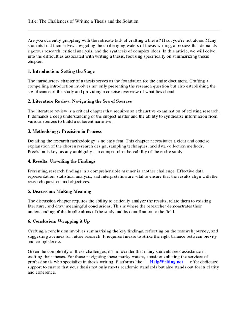 Summary of Thesis Chapters | PDF | Thesis | Methodology