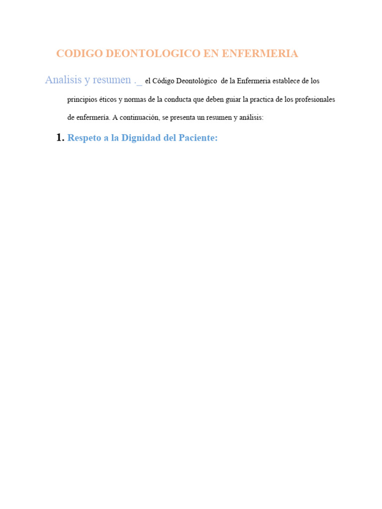 Codigo Deontologico en Enfermeria | PDF