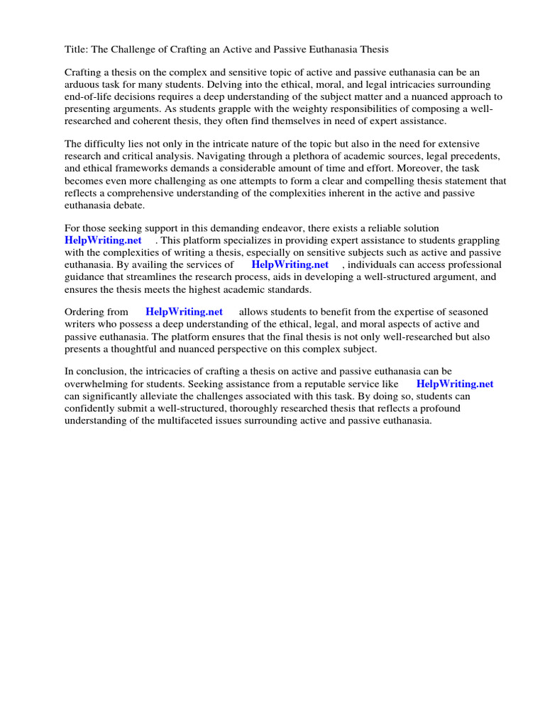 Active and Passive Euthanasia Thesis | PDF | Medicine