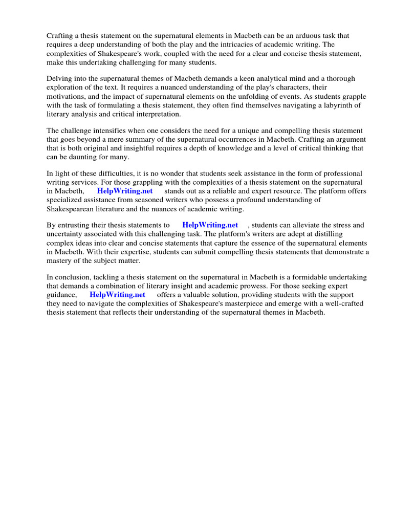 Thesis Statement Supernatural Macbeth | PDF