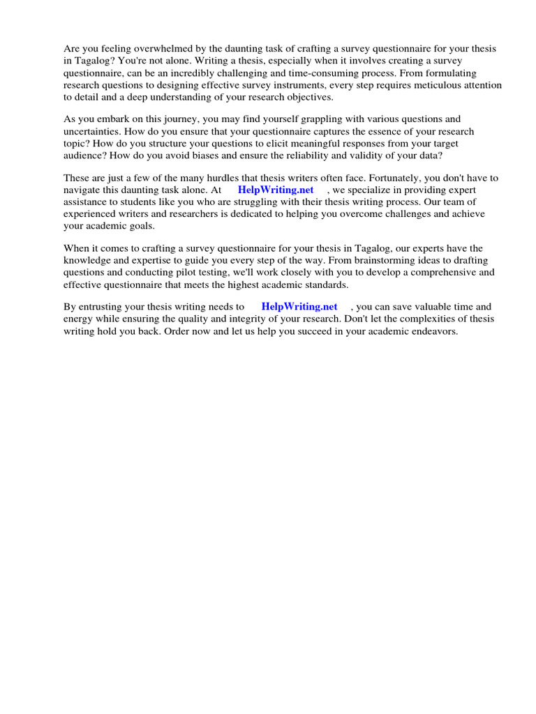 Survey Questionnaire For Thesis Tagalog | PDF | Survey Methodology ...
