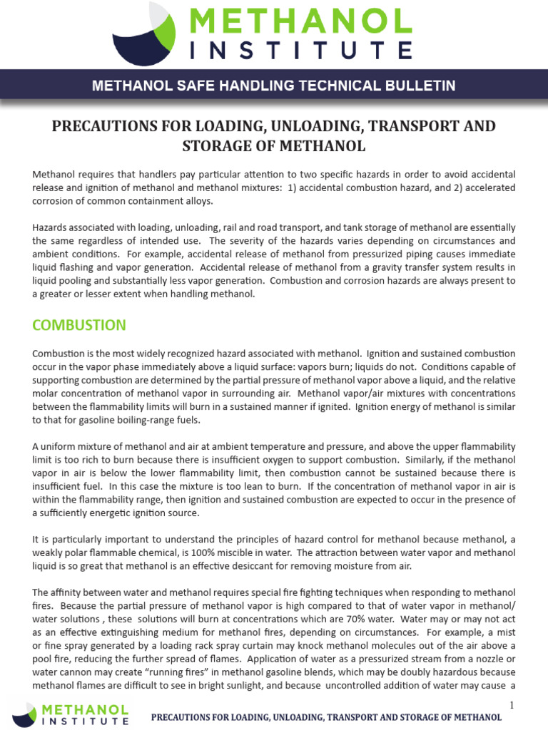 Precautions For Loading and Unloading | PDF | Combustion | Methanol