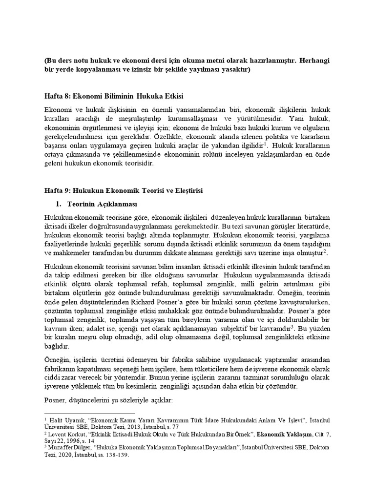 Hukuk Ve Ekonomi Ders Notları 2 | PDF