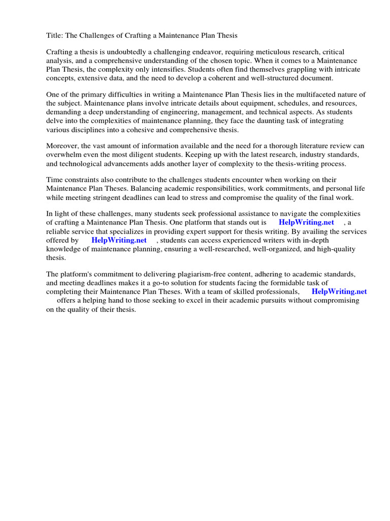 Maintenance Plan Thesis | PDF | Reliability Engineering | Methodology