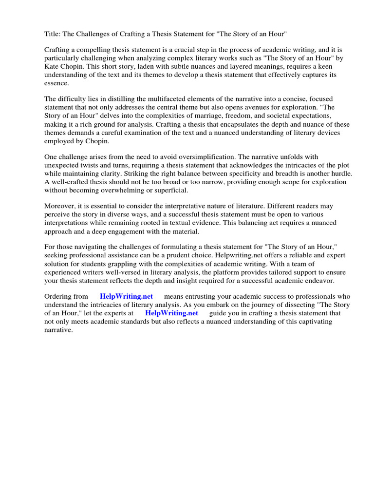 Thesis Statement of A Story of An Hour | PDF | General Fiction