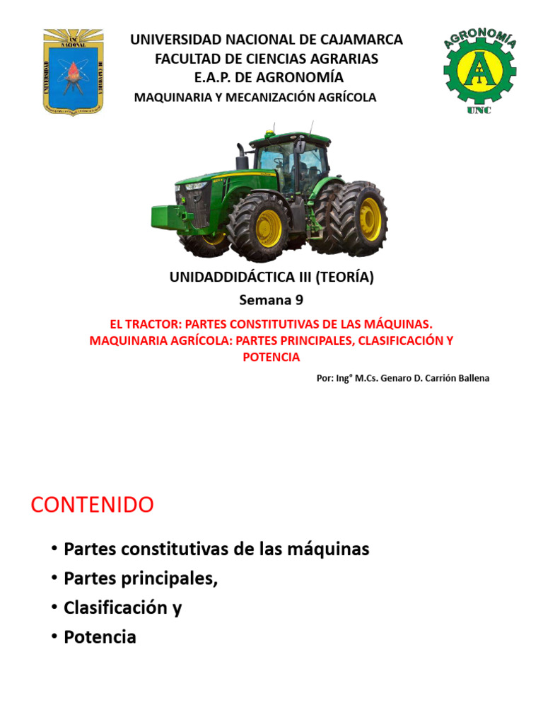 Teoría - Semana 9. EL Tractor, Partes Constitutivas de Las Máquinas ...