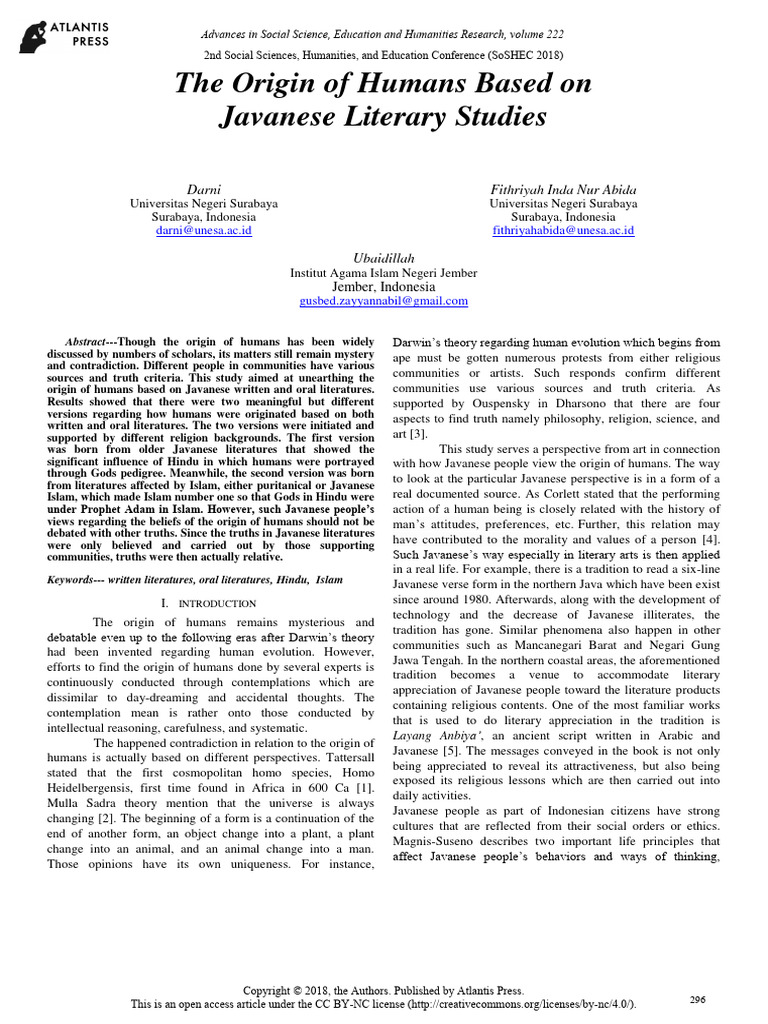 The Origin of Humans Based On Javanese Literary Studies: Darni ...